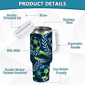 Joisal Abstract Football Grunge Style 40 Oz Tumbler Cup with Straw and Lid Insulated Water Bottle