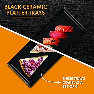 Bruntmor Matte Black Ceramic Serving Platters (14 X 6 Inch Rectangle Plates) Serving Dishes for Entertainment, Food Appetizers, Deserts, Starter, Charcuterie, Sushi Set of Party Tray - Set of 4