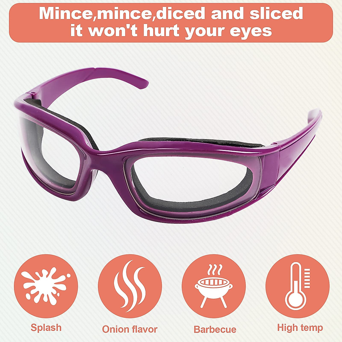 shenghang Onion Goggles Tear Free Saftey Glasses for Kitchen。Anti-tear, Dustproof, Anti-fog, Windproof。 (Purple)
