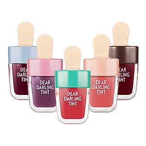 ETUDE Dear Darling Water Gel Tint Ice Cream (PK004 Red Bean Red) (21AD) | Vivid High-Color Lip Tint with Minerals and Vitamins from Soap Berry Extract to Moisture Your Lips