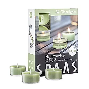 SPAAS Scented Tea Lights Candles in Clear Cups - Pear & Wild Fig Fragrance | Premium Long Burning Scented Tealight Candles for Spa, Romantic Décor, Meditation, Dinner, and Home Décor | Pack of 24