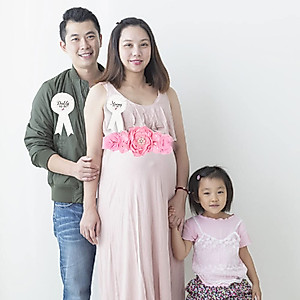 CoolerthingsDG, 3pcs 2 badges white and a Belly Belt Pink, Baby Pink Maternity Sash & Daddy to Be Corsage Set - Baby Shower Sash Baby Girl Pregnancy Sash Keepsake Baby Shower Flower Belly Belt