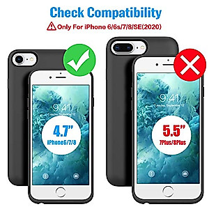 Ekrist Battery Case for iPhone 6/6s/7/8, [Upgraded 6000mAh] Portable Ultra-Slim Protective Charging Case, Extended Rechargeable Smart Battery Pack, Backup Charger Case Power Bank Cover (Black)
