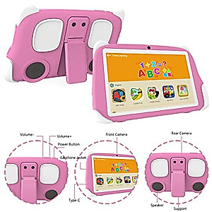 RUIQIAI Kids Tablet, 8 Inch Android 12 Tablet for Kids, 1280×800 IPS Touch Screen, 2GB+32GB+512GB Expand, WiFi, Parental Control, Dual Camera, Games, Bluetooth, Learning Tablet with case (Pink)