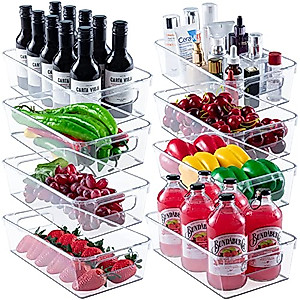 8 pack Refrigerator Organizer Bins, Organizer Bins with Handles, Fridge Organizer for Freezers, Kitchen Countertops and Cabinets, Food Grade BPA-free(Clear)