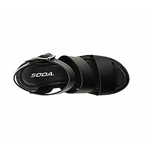 Soda ACCOUNT ~ Women Open Toe Two Bands Lug sole Fashion Heel Sandals with Adjustable Ankle Strap (Black, numeric_7)