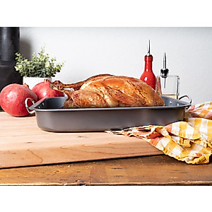 Imperial Home Carbon Steel Roasting Pan with Flat Rack, Roaster with Baking Rack, Nonstick Pan, Deep Lasagna Pan, Pans for Cooking, Baking Pans, Cooking Pan, Dishwasher Safe Cookware