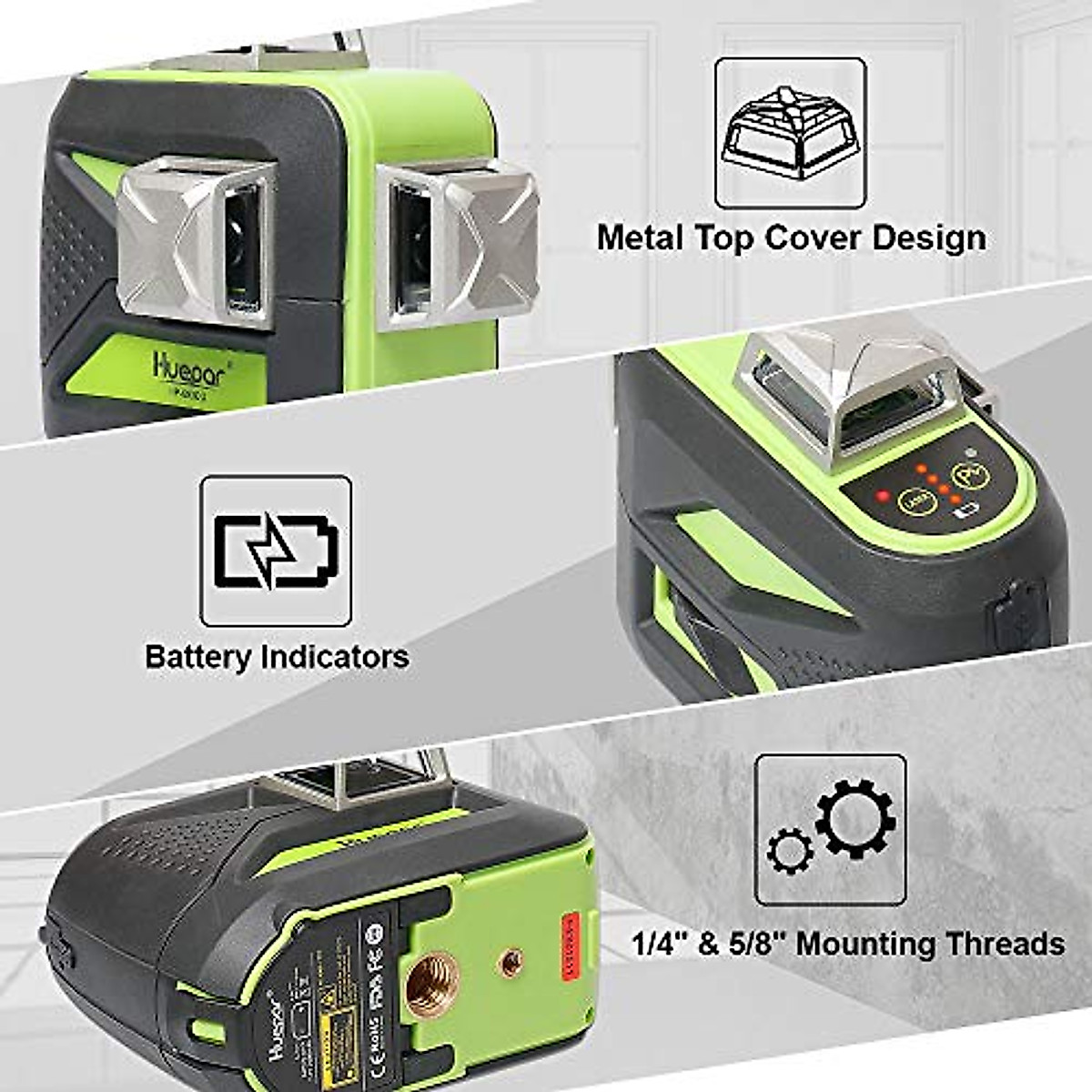 Huepar Green Beam Self-Leveling Laser Level 360 Cross Line Laser Level Tool 621CG-G