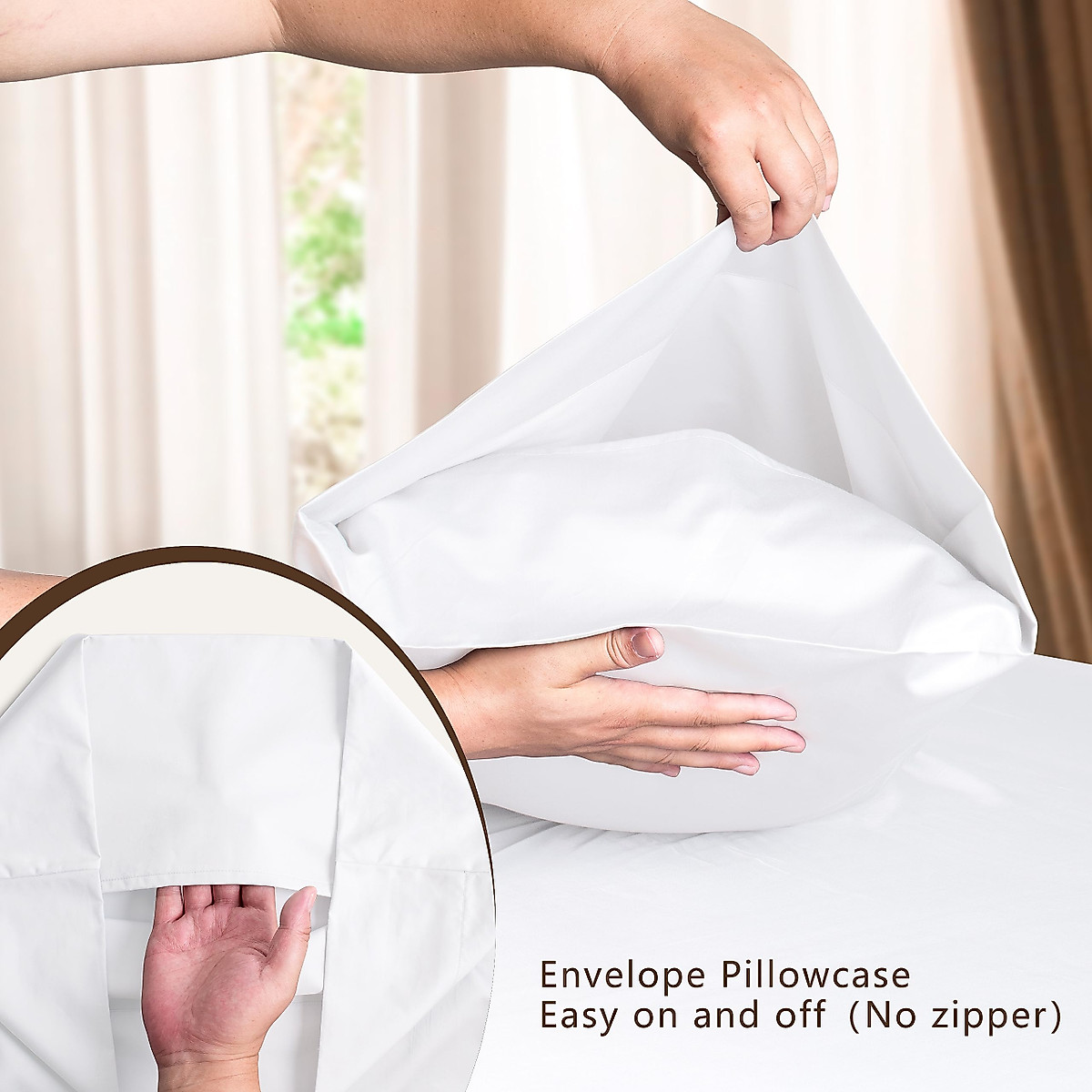 1000 Thread Count 100% Egyptian Cotton Pillowcases for Sleeping,Satin Pattern White, Envelope Closure Pillowcase Silk Soft Bed Pillow Cover(2 Pcs Standard 20"x26", White)…