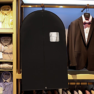 huichuan 42" Black Garment Bag for Travel and Clothes Storage, 5 Pcs Waterproof Nonwoven Suit Bag with Sturdy Zipper & Clear Pocket, Foldable Clothing Storage Bags for Suits, Coats, Jackets & Sweaters