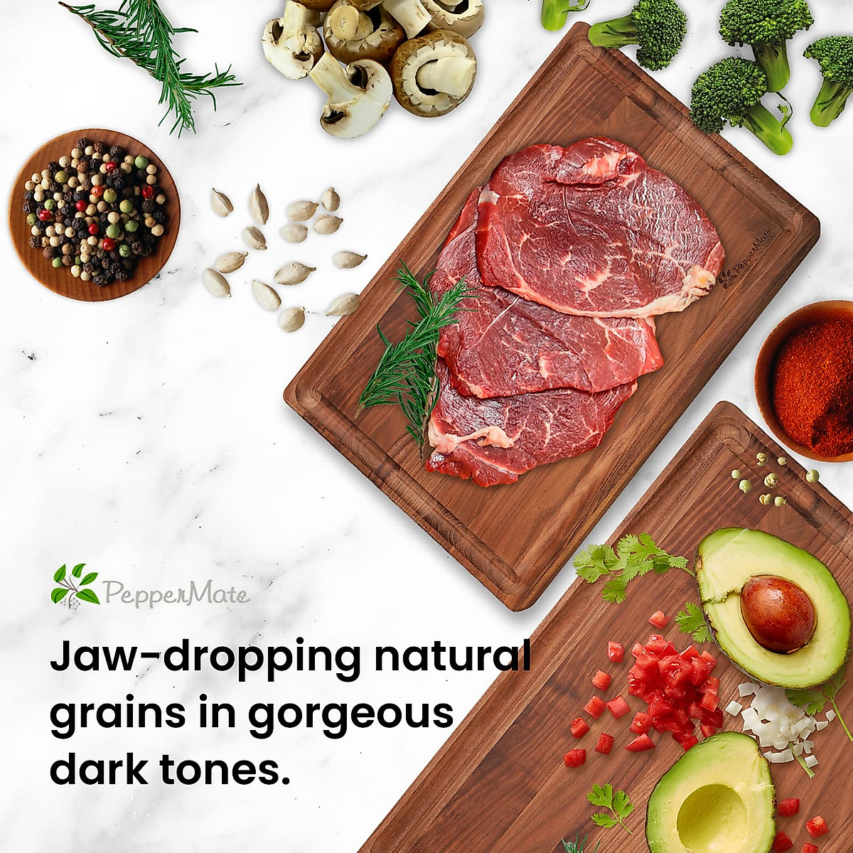 Preconditioned Walnut Kitchen Cutting Board – 20 x 15 x 1.25 In. Dark Hardwood Chopping Block with Juice Groove – Doubles as Cheese or Charcuterie Board – Home & Kitchen Accessories by PepperMate