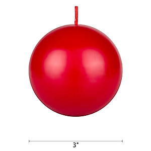 Mega Candles 6 pcs Unscented Red Round Ball Candle, Hand Poured Premium Wax Candles 3 Inch x 3 Inch, Home Décor, Wedding Receptions, Baby Showers, Birthdays, Celebrations, Party Favors & More