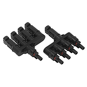 4 To 1 Solar Panel Connectors, 1000VDC Crimping Connection Anti Aging IP67 Waterproof Dustproof PPO Solar Panel Connectors for Outdoors