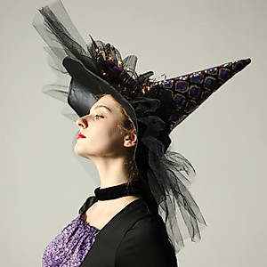 QinYing Purple Halloween Costume Witch Hats for Women Steeple Top with LED Lights for Party Purple