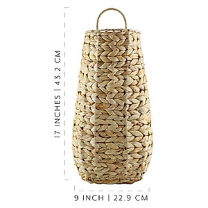 AuldHome Water Hyacinth Pocket Basket, Natural, 17 x 9 x 5 Inches