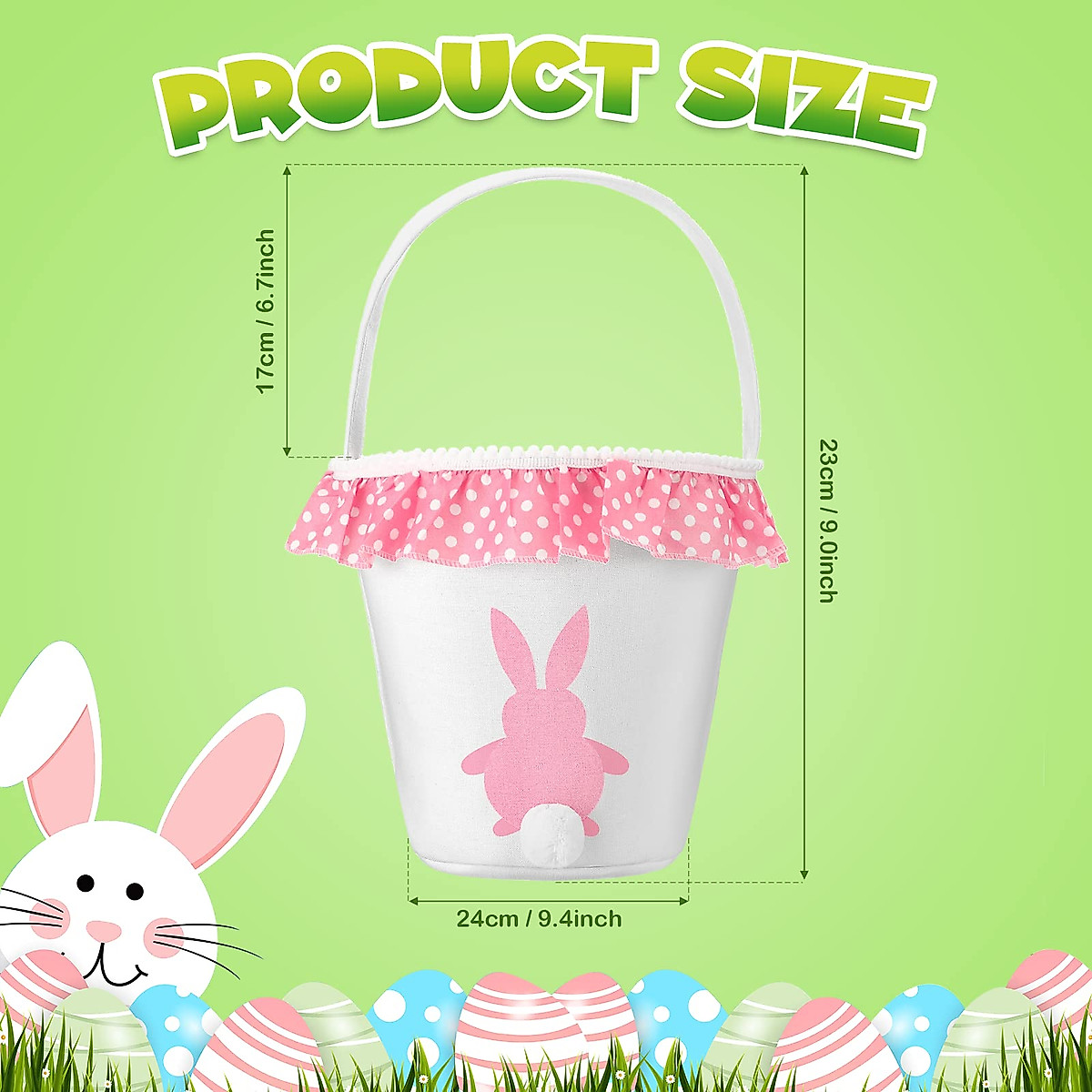 4 Pieces Canvas Easter Basket Bunny Easter Baskets for Kids Candy Egg Bags Fluffy Tails Printed Easter Bucket Cute Personalized Kids Basket Rabbit Bunny Easter Basket Tote for Carrying Presents Eggs
