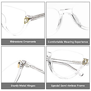 Zeelool Stylish Semi-rimless Cat Eye Glasses Frame for Women with Non-prescription Clear Lens Felicia VHP0189-01 Crystal