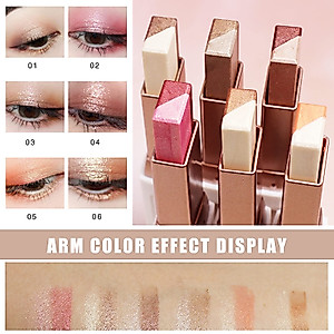 QQwow 12 Colors Eyeshadow Stick, Double Colors Eye Shadow Stick, Glitter Shimmer Waterproof Gradient Eyeshadow Makeup Stick with Brush, Eyeshadow Brushing Eye Makeup for Eye makeup lovers, 6 Pack