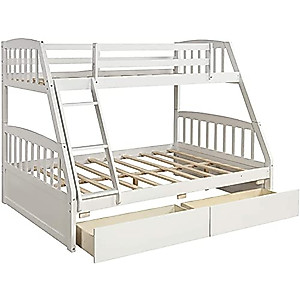 ATH-S Twin Over Twin Bunk Bed for Boys Girls Teens Adults, Solid Wood Bunk Bed Frame with Trundle and Drawers, No Box Spring Needed, White (Color : White with Drawers, Size : Twin Over Full)