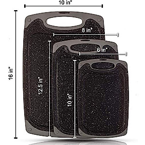 Cutting Board Set for Kitchen- Reversible Cutting Boards 3pcs, BPA Free non-porous Juice Grooves, Easy Grip Handle Black Marble Granite Color Cutting board, Dishwasher Safe