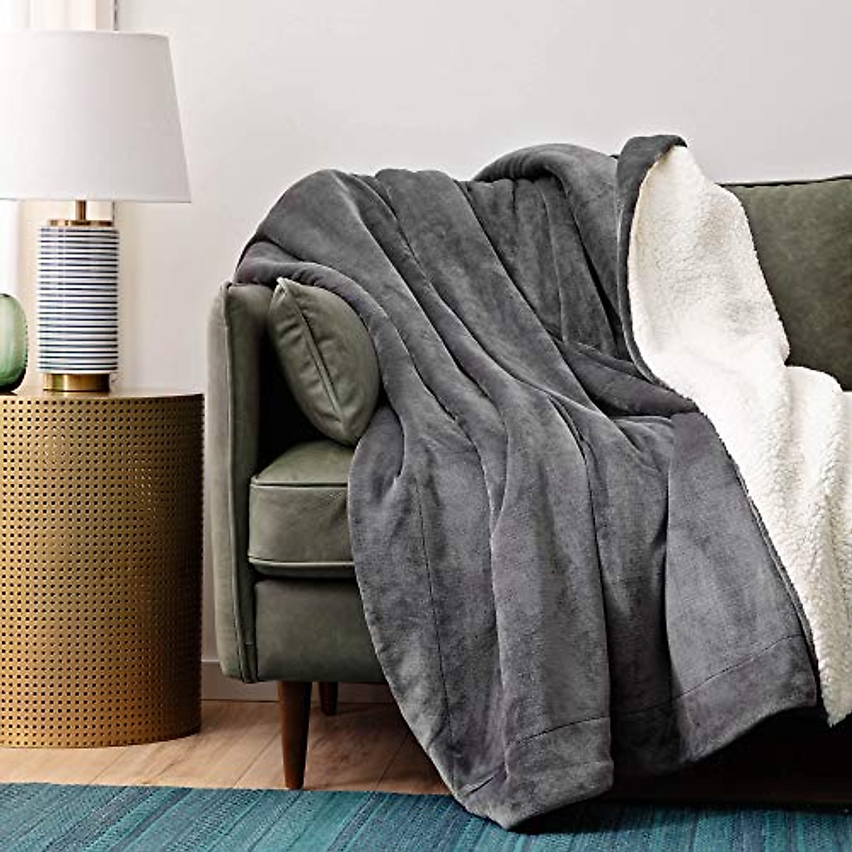 Linenspa Fleece and Sherpa Blanket - Super Soft - Breathable - Machine Washable - Polyester - Multiple Colors Available, Gray, Queen (90”x90” Inches)