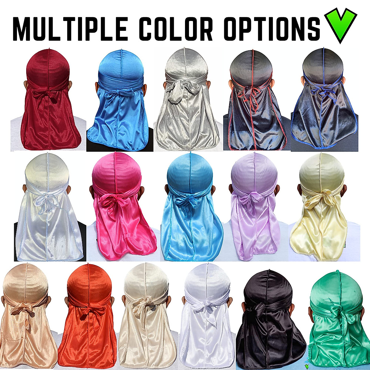 Veeta Superior Silk Durag - Smooth Silk Durag for Men & Women, Long Double Wide Straps, Outside Seam Triple Stitch Du Rag