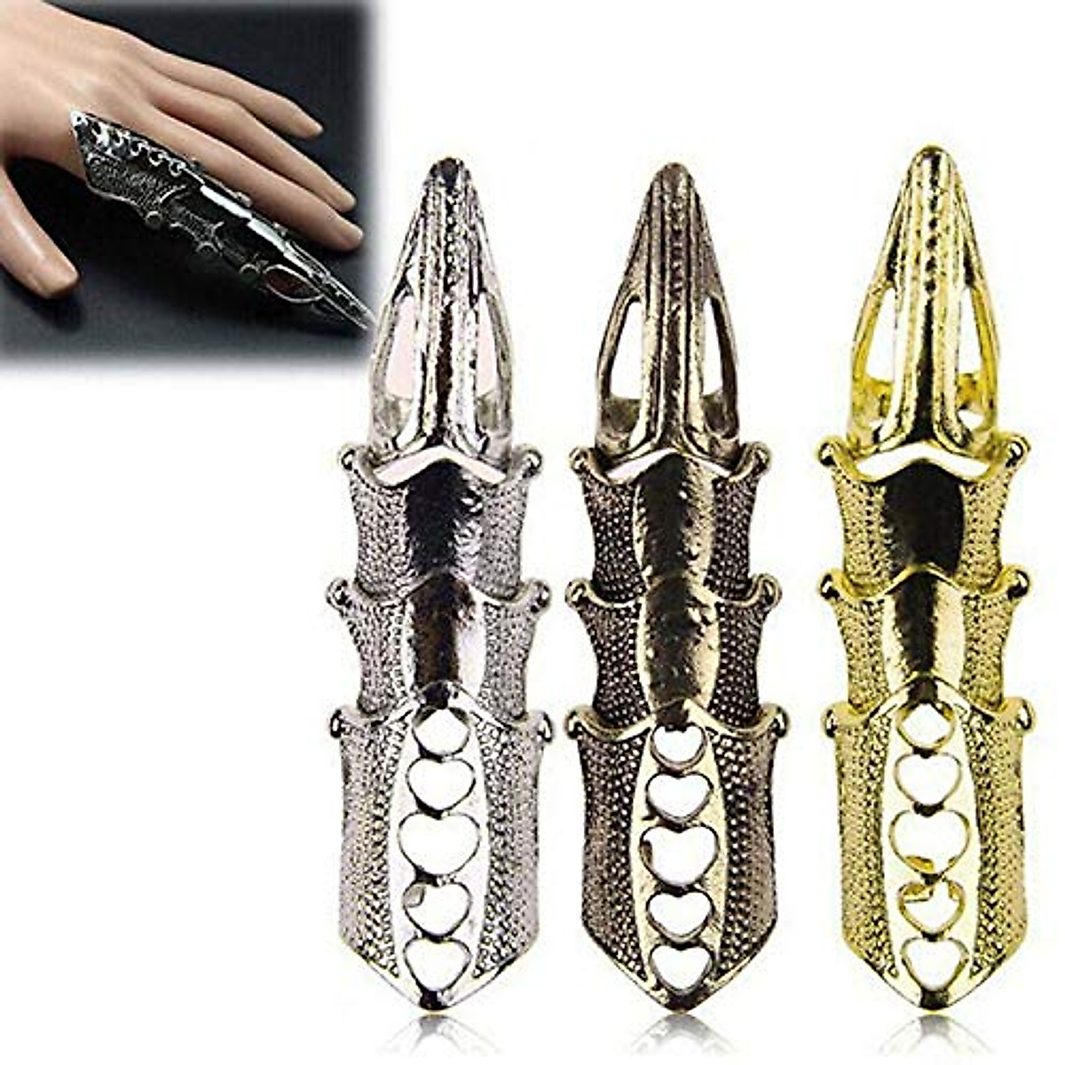 Barhunkft(TM) Punk Gothic Rings Rock Scroll Joint Armor Knuckle Metal Full Finger Claw Ring(Random Color)