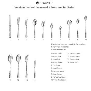 KEAWELL Premium Louise Hammered Demitasse Espresso Spoons: 6-Piece/12-Piece Set, 18/10 Stainless Steel, Mini Coffee Spoons, Small Spoon Set, Brightly-Mirror polished, Dishwasher Safe (6, 4.7 inches)
