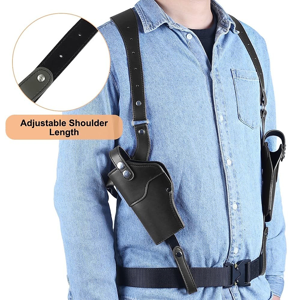 Dual Shoulder Holster, PU Leather Gun Holster Adjustable Concealment Holster for Men Women(Include Spare Screws) Black