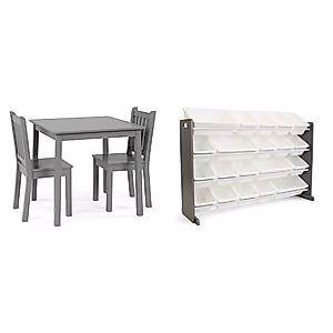 Humble Crew Kids Wood Table, 2 Chairs and Extra-Large Toy Organizer Set (Grey)