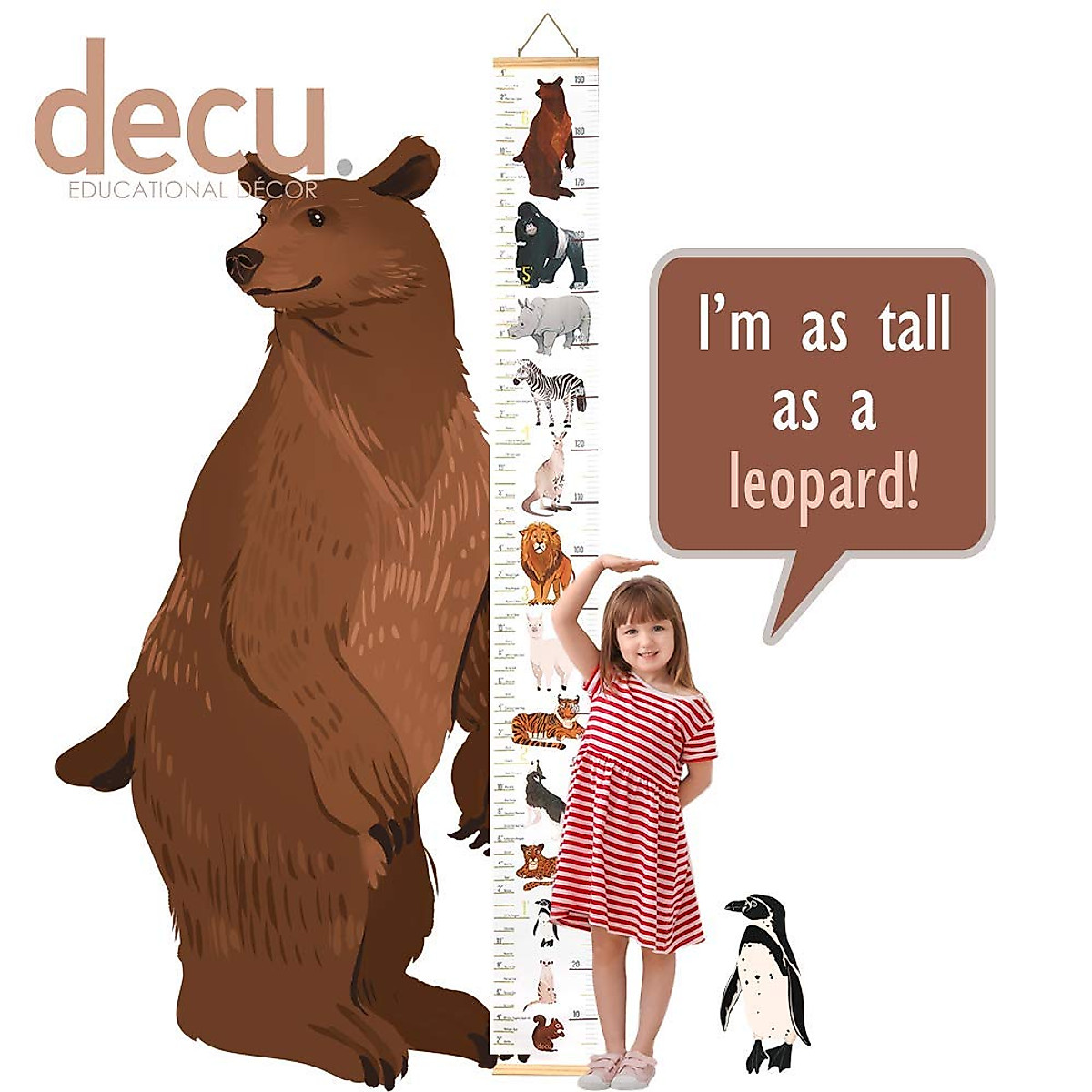 Decu Educational Height Chart Animal-Comparison Hanging Growth Chart for Kids' Bedroom Decor