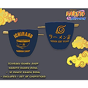 JUST FUNKY Naruto Ramen Bowl with Chopsticks 16 Ounce Anime Ramen Bowl Anime - Ichiraku Ramen and Hidden Leaf Village Ramen Bowl Ceramic Ramen Bowl