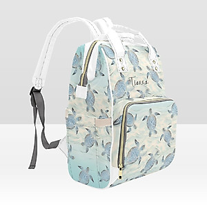 XOZOTY Sea Turtle Diaper Bags with Name Waterproof Mummy Backpack Nappy Nursing Baby Bags Gifts Tote Bag for Women