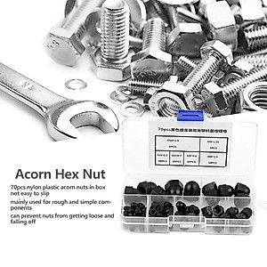 Dome Nut, 70Pcs Black White (Optional) Nylon Dome Head M3 M4 M5 M6 M8 M10 Hex Nuts Acorn Nut Kit, with Plastic Box(black)