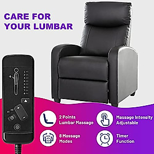 Zanzio Massage Modern Adjustable Heated Recliner Home Theater Single Sofa Chair Lounge with Padded Seat, Black