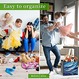 MEIKKO Blue Feathers Glitter Storage Cubes,Fabric Collapsible Storage Bins with Dual Handles, Foldable Cube Baskets for Shelf,Closet Organizers And Storage Box