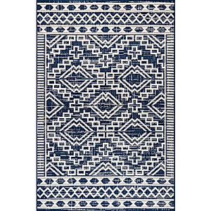 nuLOOM 4' x 6' Outdoor Performance Area Rug, Stain Resistant, Weather Resistant, High Traffic, Patio, Balcony, Outside, Cari Blue