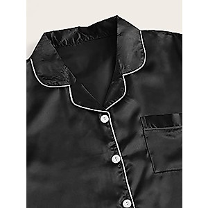 WDIRARA Women's Plus Sleepwear Satin Short Sleeve Shirt and Shorts Pajama Set Black 4XL