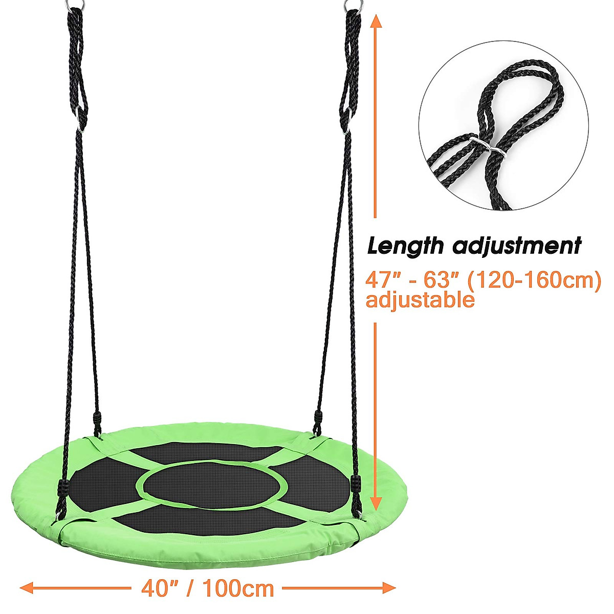Odoland 40 inch Kids Saucer Tree Swing, Large Outdoor Chidren Round Rope Swing Installed on Tree and Backyard, 900D Waterproof Oxford Flying Saucer Platform Swing Great for 3 Kids or 1 Adult Green