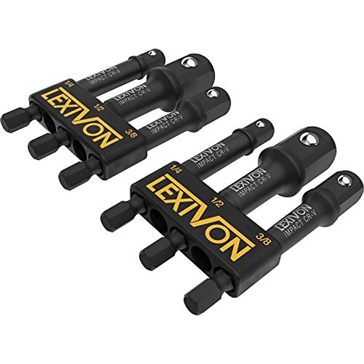 LEXIVON [2-Pack] Impact Grade Socket Adapter Set, 3" Extension Bit With Holder | 3-Piece 1/4", 3/8", and 1/2" Drive, Adapt Your Power Drill To High Torque Impact Wrench (LX-101X2)
