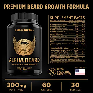 ALPHA BEARD Growth Vitamins | Biotin 10K MCG, OptiMSM®, goMCT®, BioPerine®, Collagen | Beard and Hair Growth Supplement for Men | Regrow Stronger, Thicker, Healthier Facial Hair - For All Hair Types