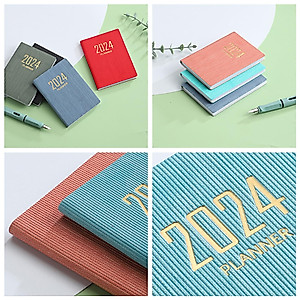 Saterkali 2024 Planner - A7 English Planner A6 Dazzling Color Imitation Leather Hardcover 180 Pages Inkproof Paper Mini Diary Notebook Student Supplies Blue