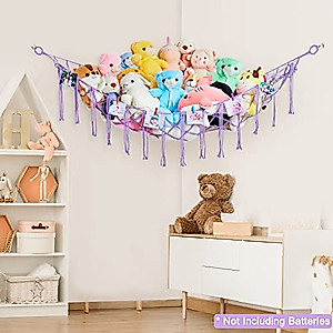 2 Pack Beinou Stuffed Animals Net Or Hammock Stuffed Animal Storage With Led Lights Hanging Plush Toy Hammock Corner Toy Storage For Kids Playroom Nursery Decor