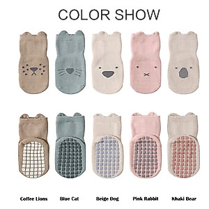 Exegawe Toddler Non Slip Socks, Cute Baby Socks with Grips Crew Socks 5 Pairs(M/1-3y)