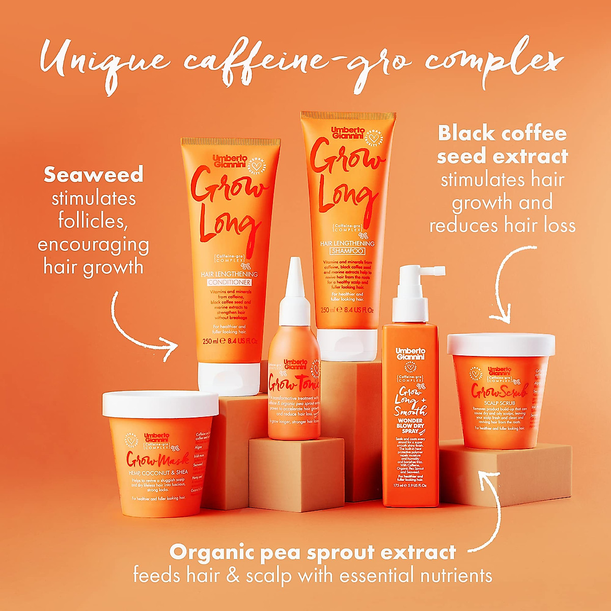 Umberto Giannini Grow Long Hair Growth Scrub Treatment - Vegan & Cruelty Free Grow Scrub Scalp Exfoliator with Caffeine-Gro Complex