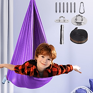 LOKEISNA Sensory Swing for Kids Indoor, Purple Kids Indoor Swing and Hammock Chair with Hardware，Comfortable and Adjustment Therapy Swing for Kids Indoor and Outdoor Space
