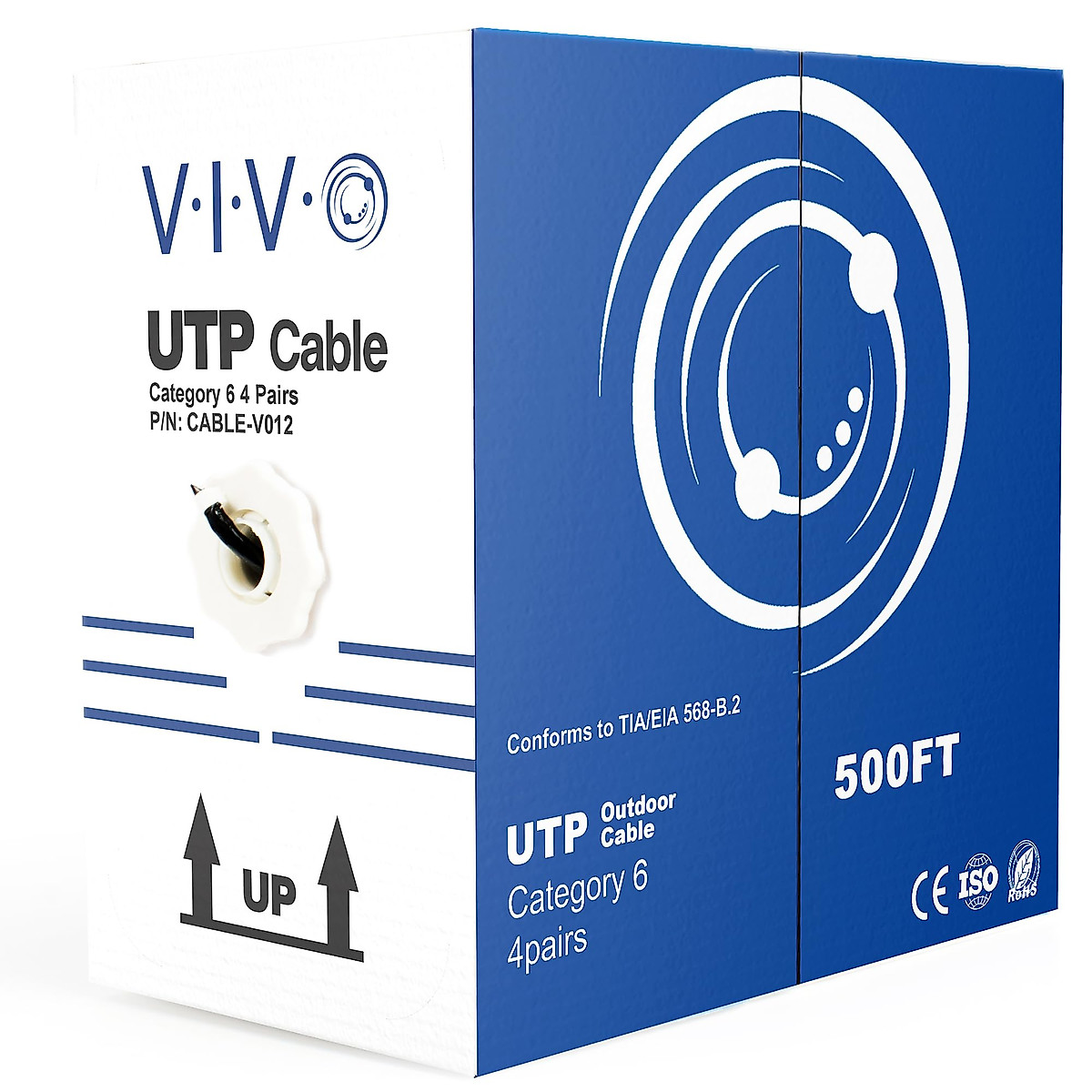 VIVO Black 500ft Bulk Cat6, CCA Ethernet Cable, 23 AWG, UTP Pull Box, Cat-6 Wire, Waterproof, Outdoor, Direct Burial CABLE-V012