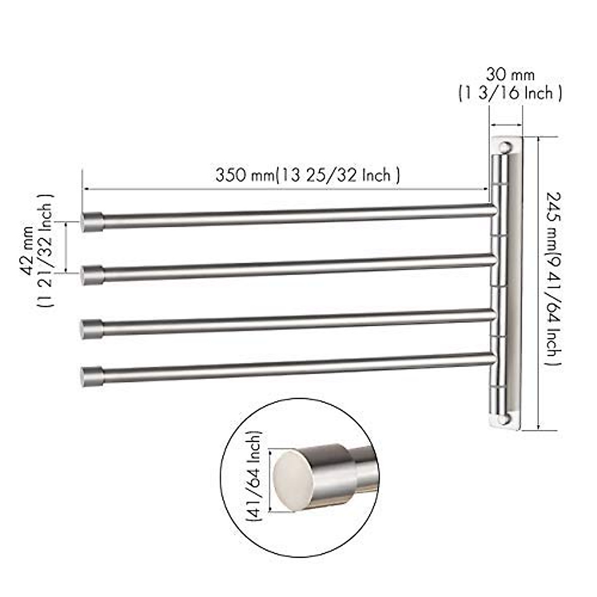 KES Swivel Towel Rack, Bathroom Swivel Towel Bar Swing Out Towel Holder 4-Arm Multiple Towel Rack 13.8 Inch Space Saving SUS 304 Stainless Steel Wall Mount Brushed Finish, A2102S4-2