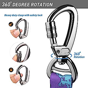 Hotsky Tactical Dog Leash Heavy Duty for Medium Large Dogs, 4-6Ft Strong Bungee Shock Absorbing Dog Leash, Padded Double Handle Military Dog Leashes with Car Seatbelt for Training, Purple Camo