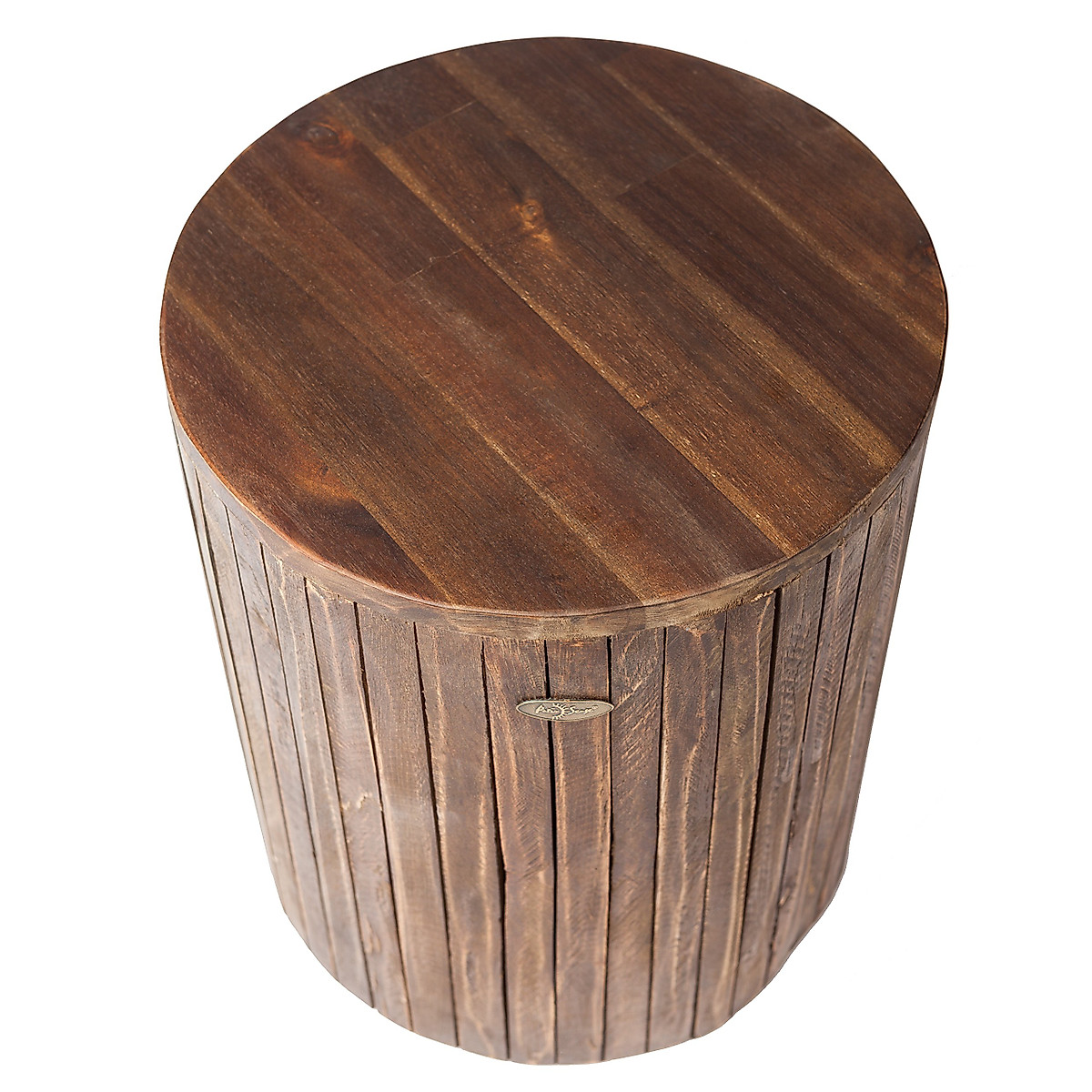 Patio Sense 62421 Michael Round Rustic Garden Stool Wood Outdoor Seating & End Table Portable Adaptable Outdoor Furniture - Seasoned Patina Finish